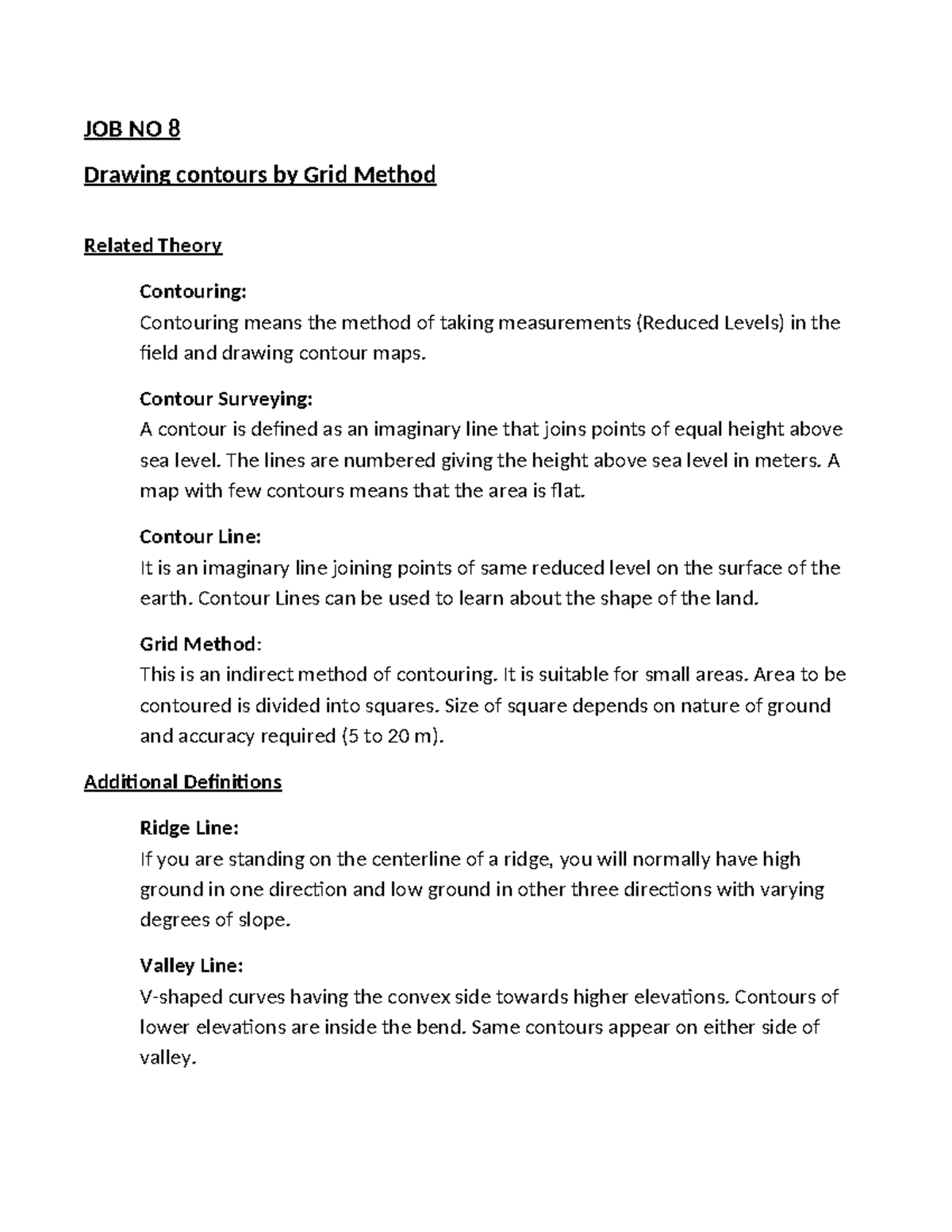 8 surveying lab - JOB NO 8 Drawing contours by Grid Method Related ...