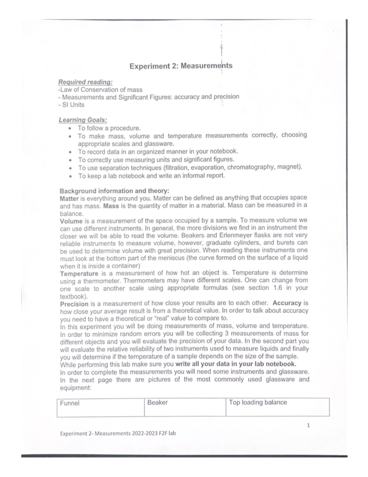 Experiment 2 Measurements - CHEM 1411 - Studocu