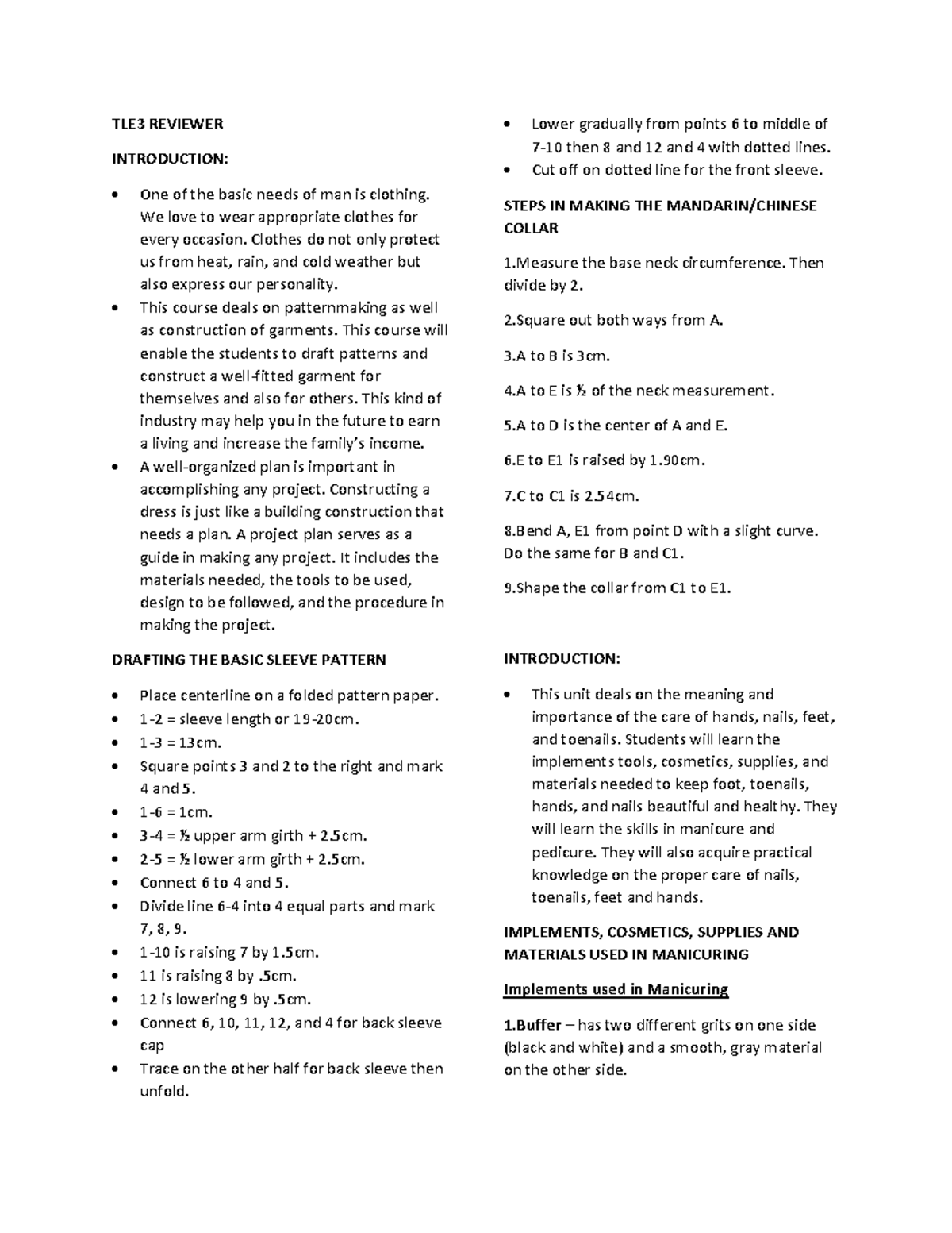 TLE3 Reviewer - TLE3 REVIEWER INTRODUCTION: One of the basic needs of ...