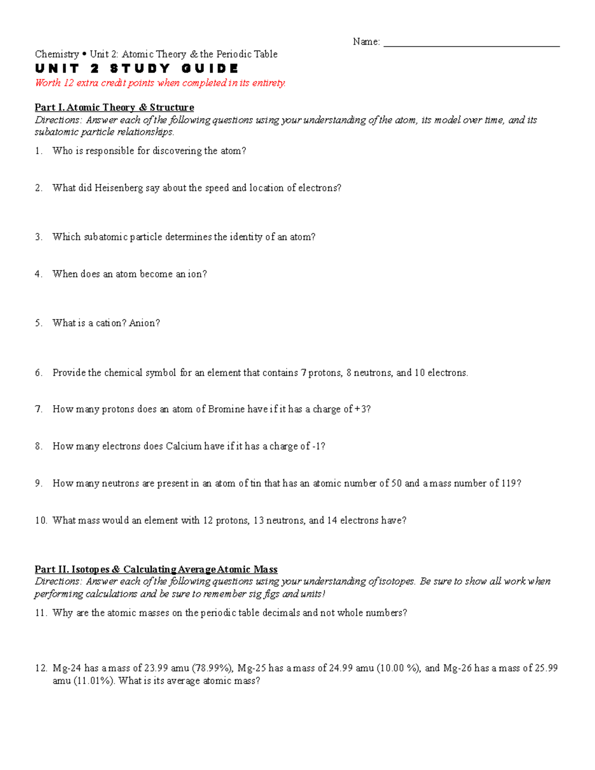 Unit 2 Study Guide - yea sop basicall 22 rps - Name ...