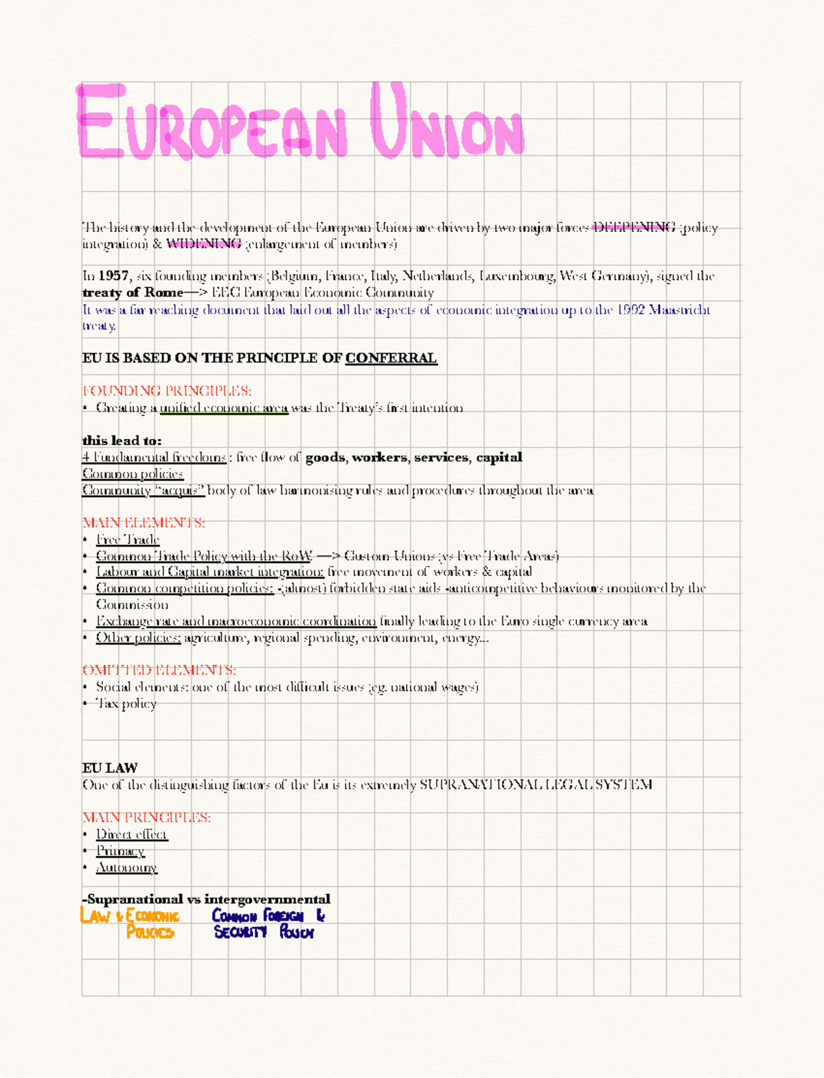 Note 1 - European Union -Founding Principles -Main Elements -The big 5 ...