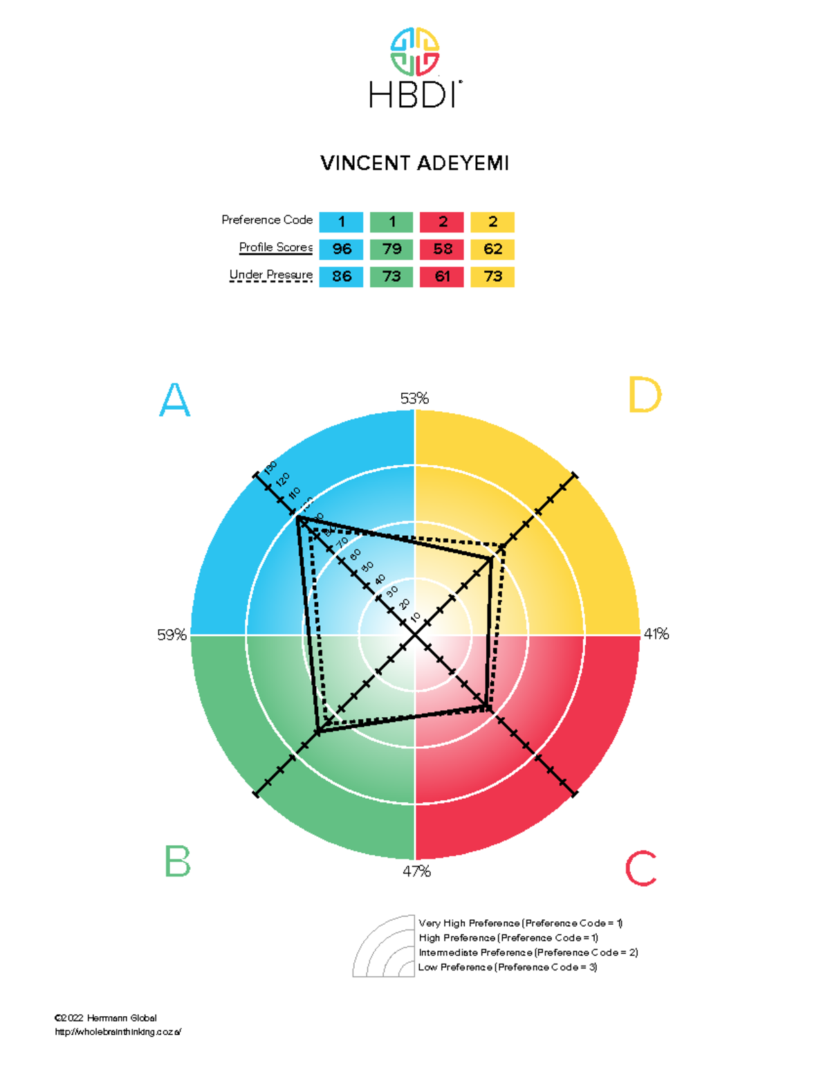 Vincent Adeyemi HBDI profile - HBDI ® High Preference (Preference Code ...