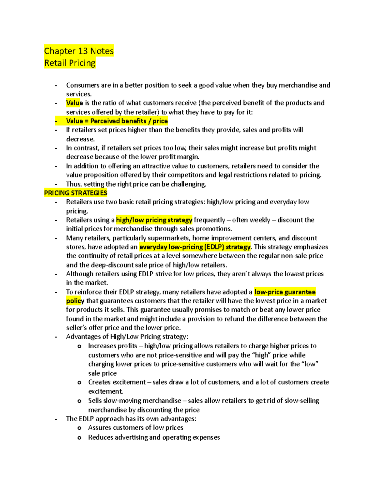 Chapter 13 Notes - Chapter 13 Notes Retail Pricing - Consumers are in a ...