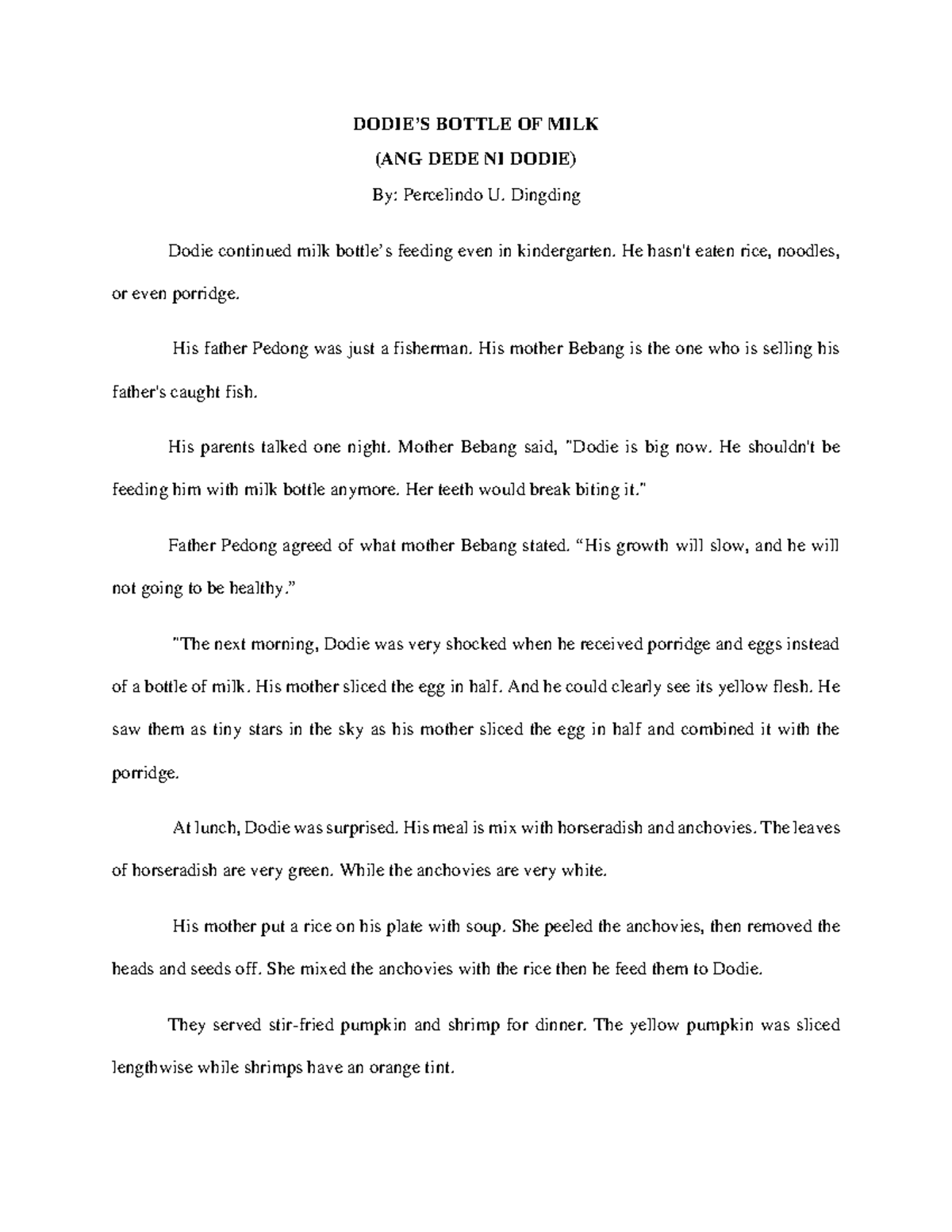 Ang Dede Ni Dodie English Translation - DODIE’S BOTTLE OF MILK (ANG ...