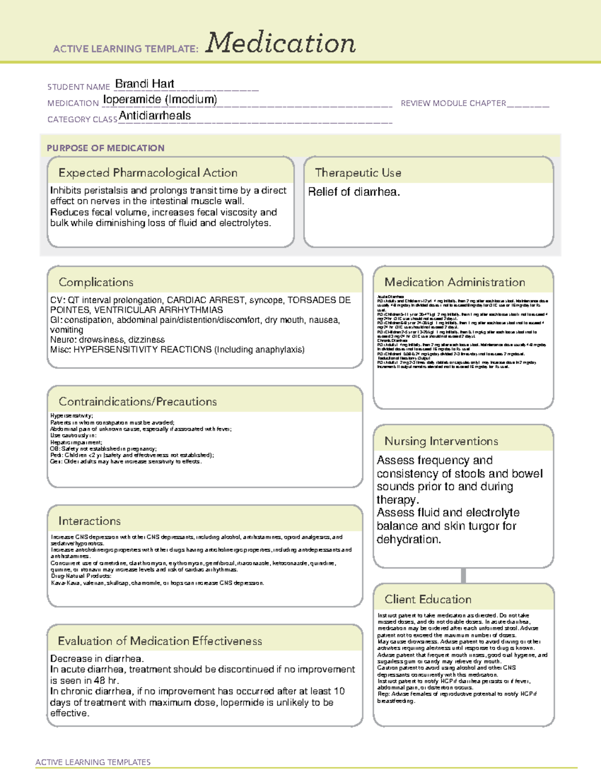 Loperamide - DRUG CARD - ACTIVE LEARNING TEMPLATES Medication STUDENT ...