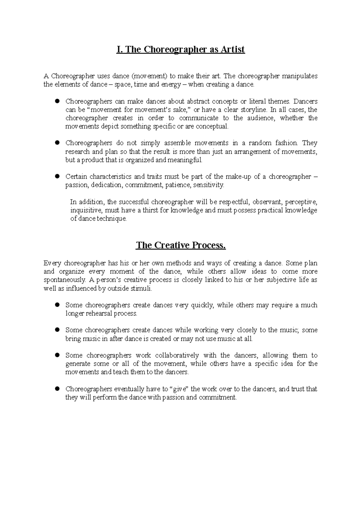 Ch3.The Choreographer & The Dancer - I. The Choreographer as Artist A ...