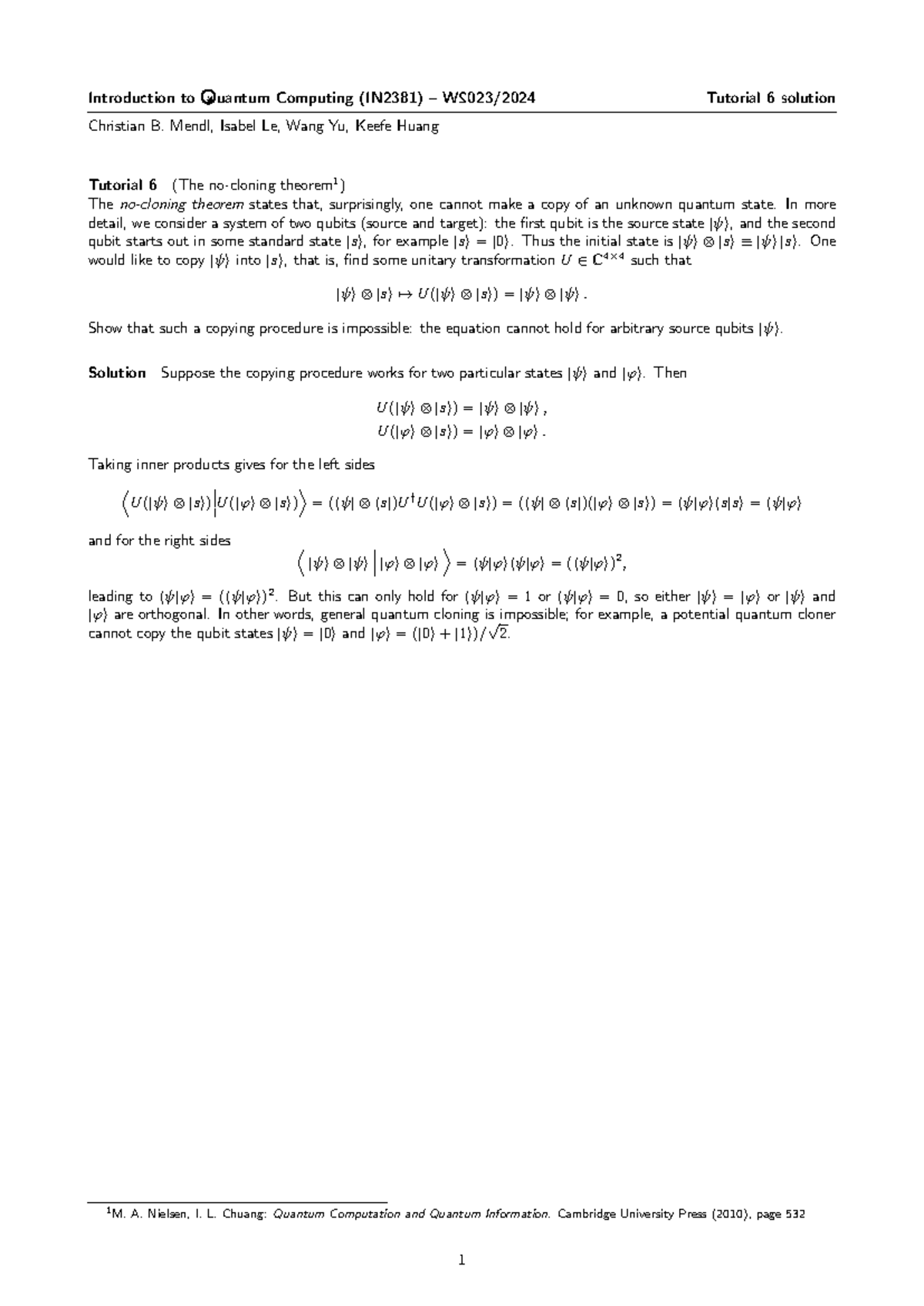 Tutorial 6 solution - Introduction to uantum Computing (IN2381) – W 2 023/2024 Tutorial 6 ...