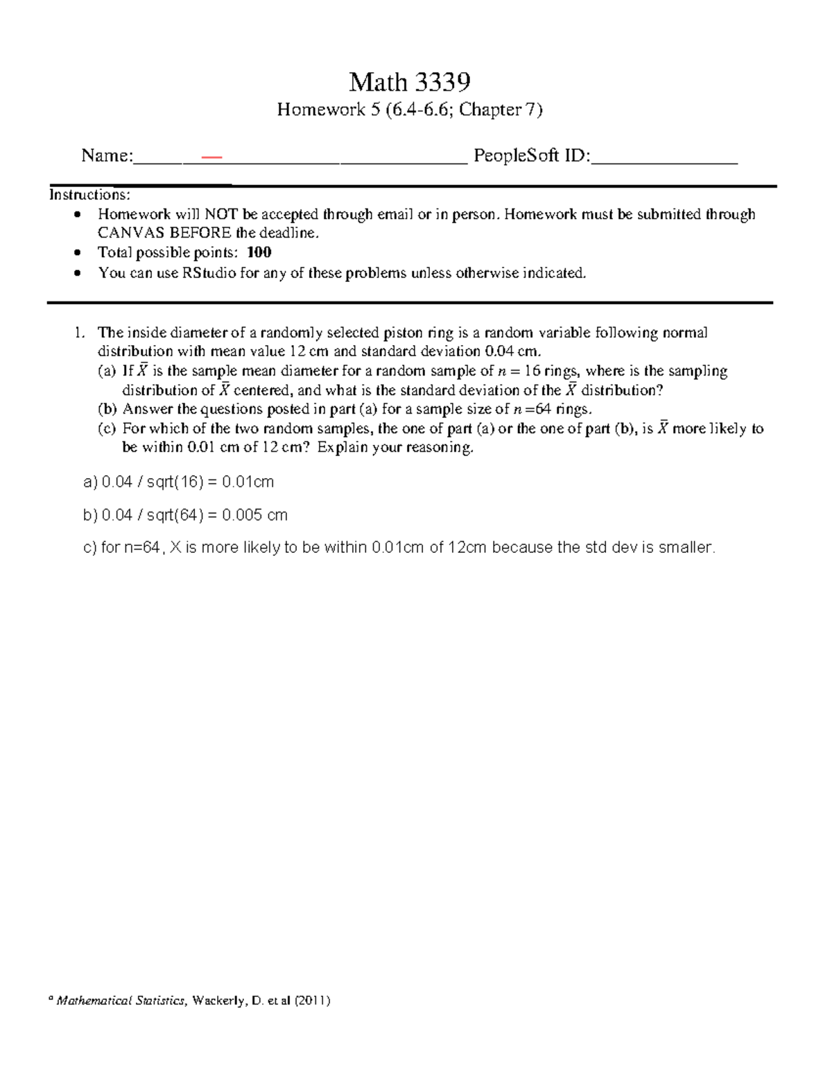 Hw5 FA2024 - Homework 5 - Math 3339 Homework 5 (6.4-6; Chapter 7 ...