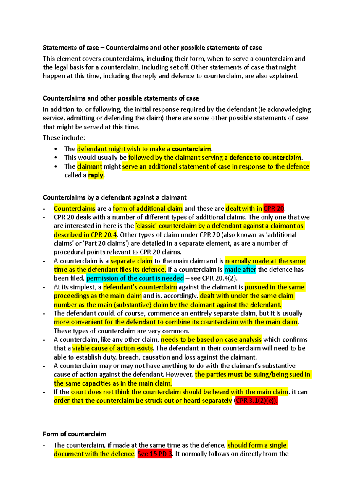 Statement of case - Counterclaim - Other statements of case that might ...