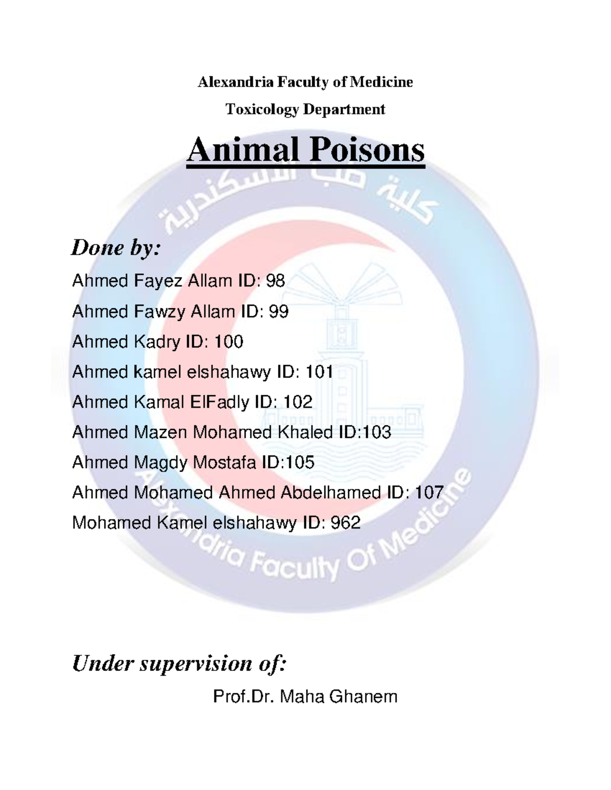 Animal Poisons toxicology - Alexandria Faculty of Medicine Toxicology ...