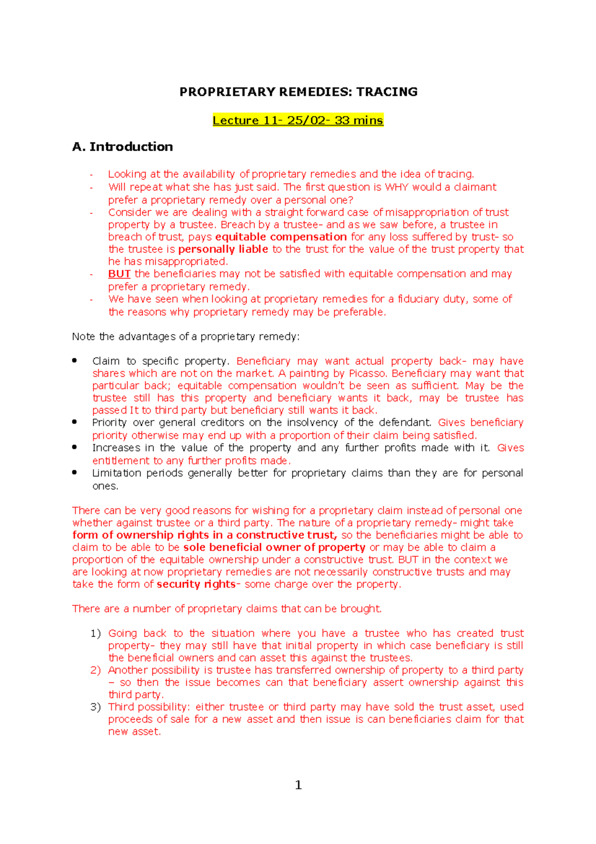 3) Tracing - PROPRIETARY REMEDIES: TRACING Lecture 33 mins A ...