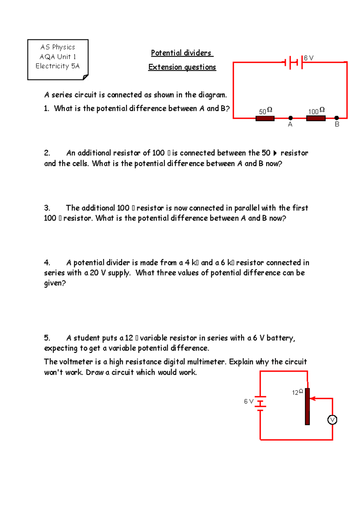 Potential dividers student version - Potential dividers Extension ...