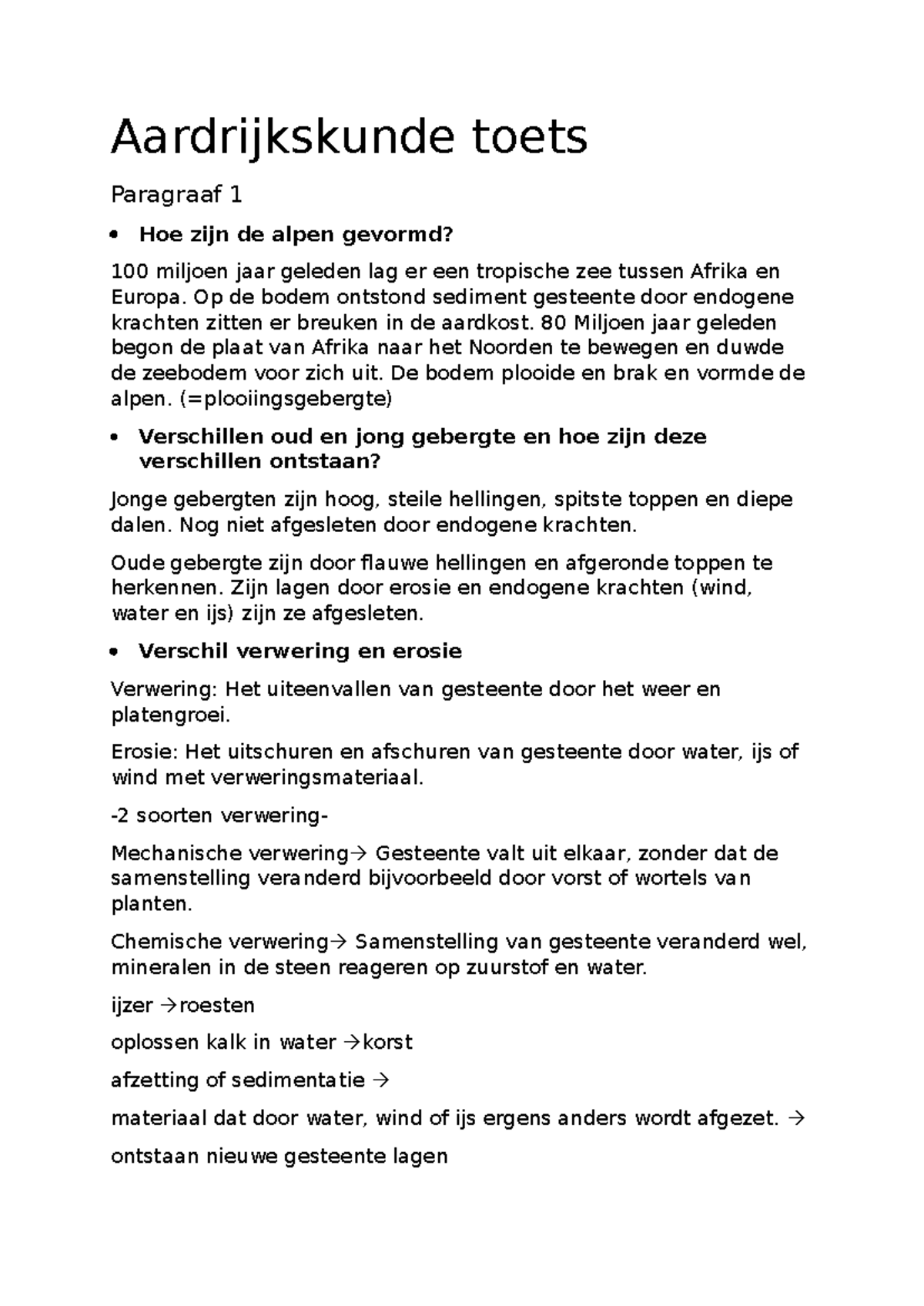 Aardrijkskunde Samenvatting Hoofdstuk 2 - Aardrijkskunde toets Paragraaf 1 Hoe zijn de alpen ...