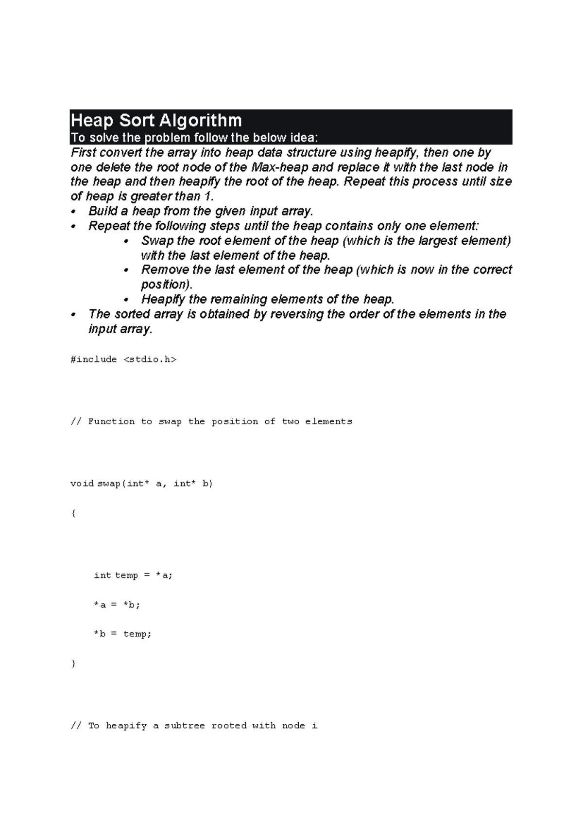 Heap Sort Algorithm Lab Question Paper Heap Sort Is A Comparison