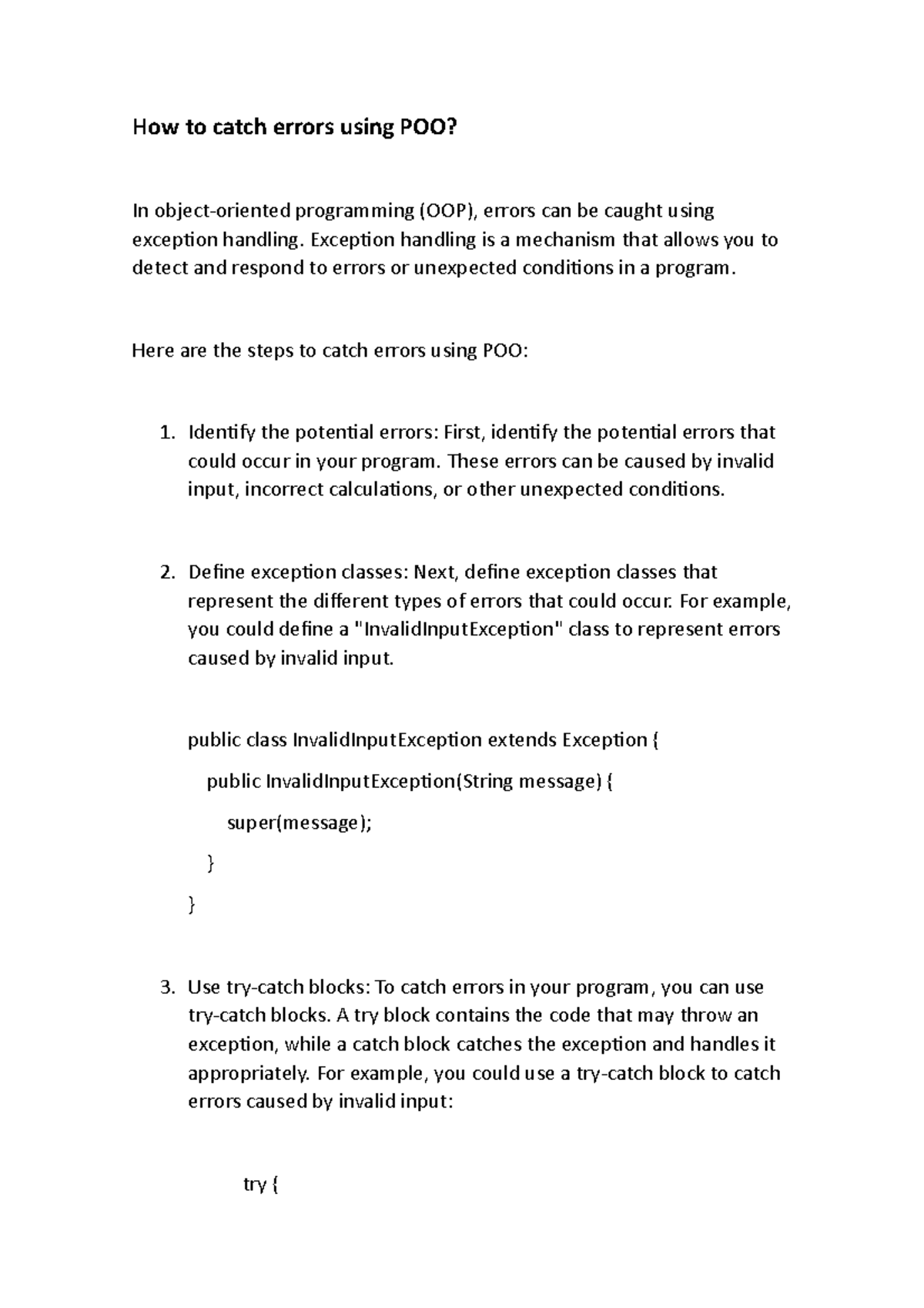How to catch errors using POO - Exception handling is a mechanism that ...