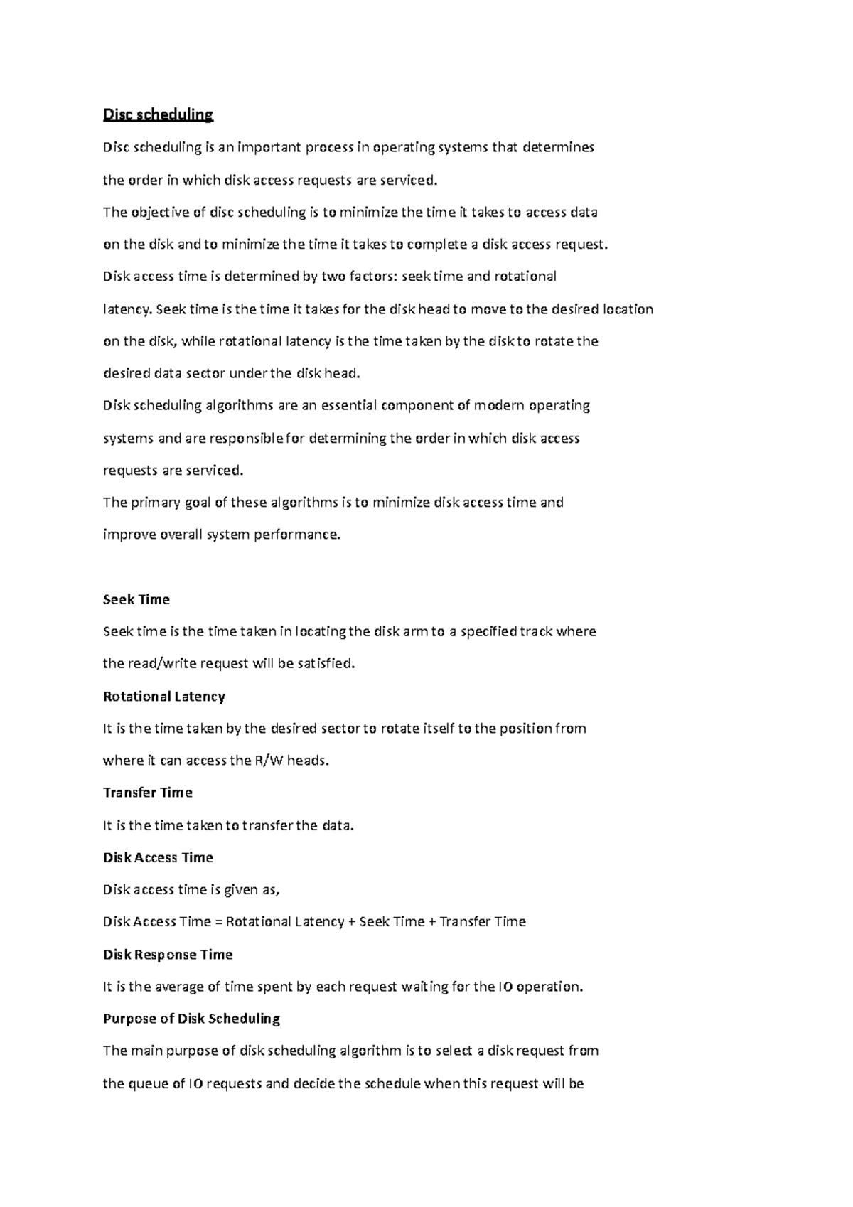 Unit 5(combined) - Operating System unit 5 - Disc scheduling Disc scheduling is an important ...