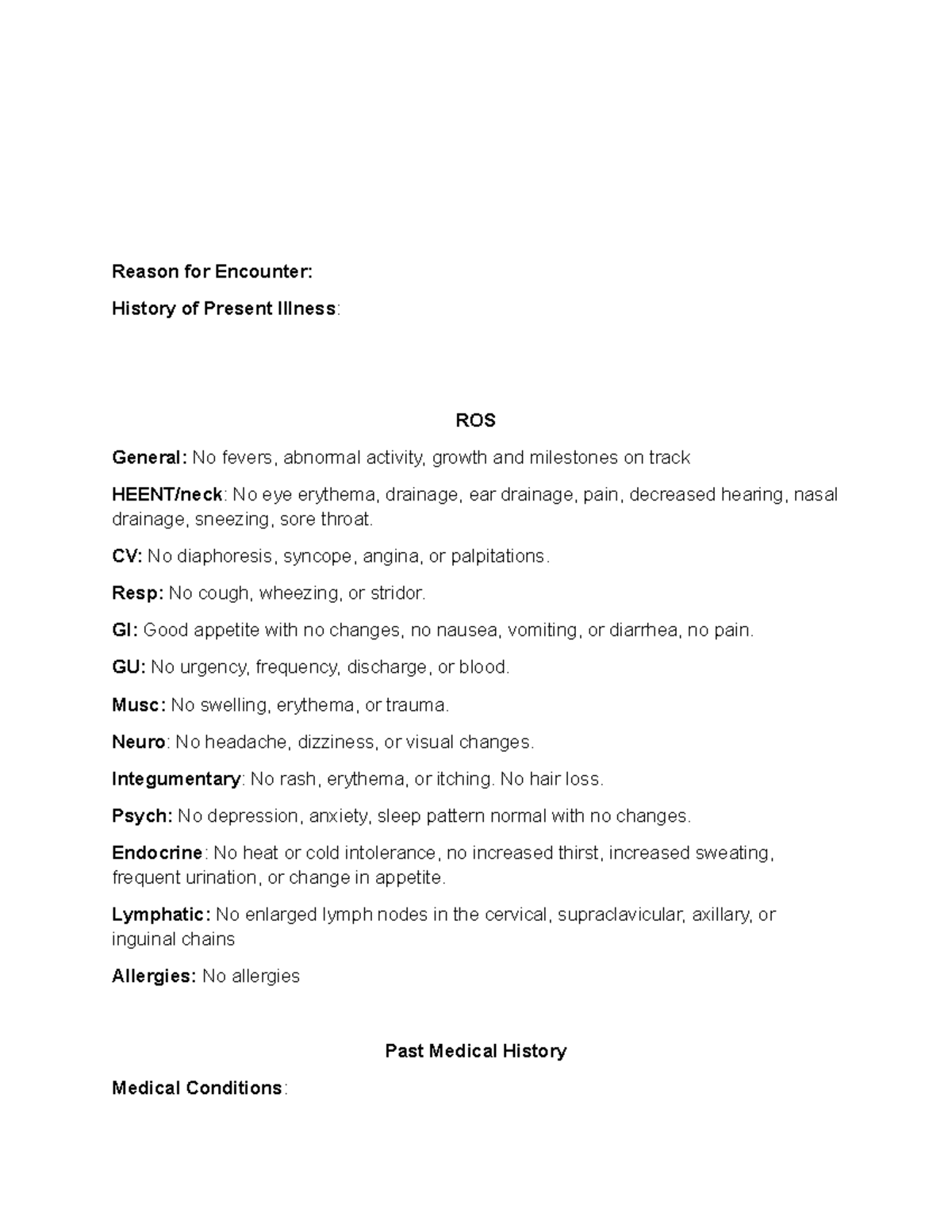 My SOAP template - Reason for Encounter: History of Present Illness ...