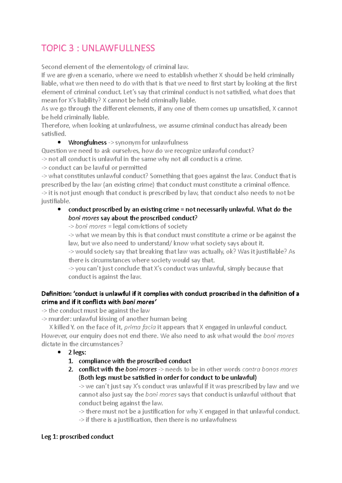 CRL topic 3 - TOPIC 3 : UNLAWFULLNESS Second element of the ...