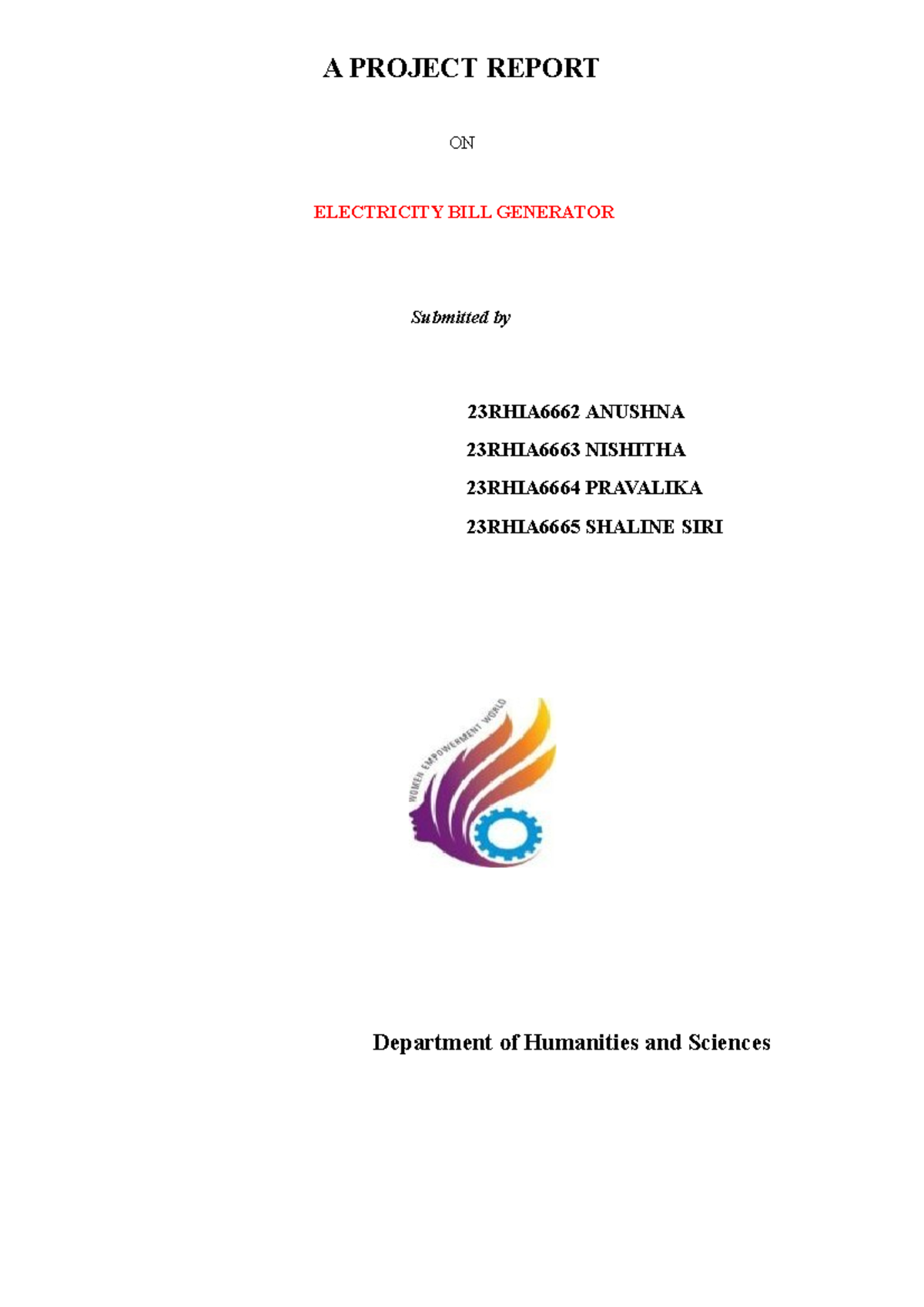 Mini project - A PROJECT REPORT ON ELECTRICITY BILL GENERATOR Submitted ...