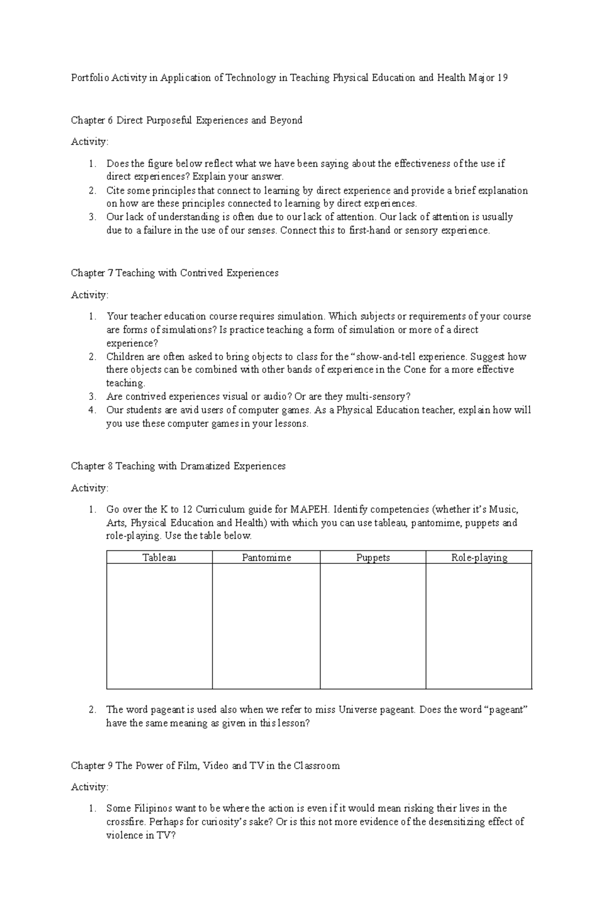 Portfolio Activity in Application of Technology in Teaching Physical ...