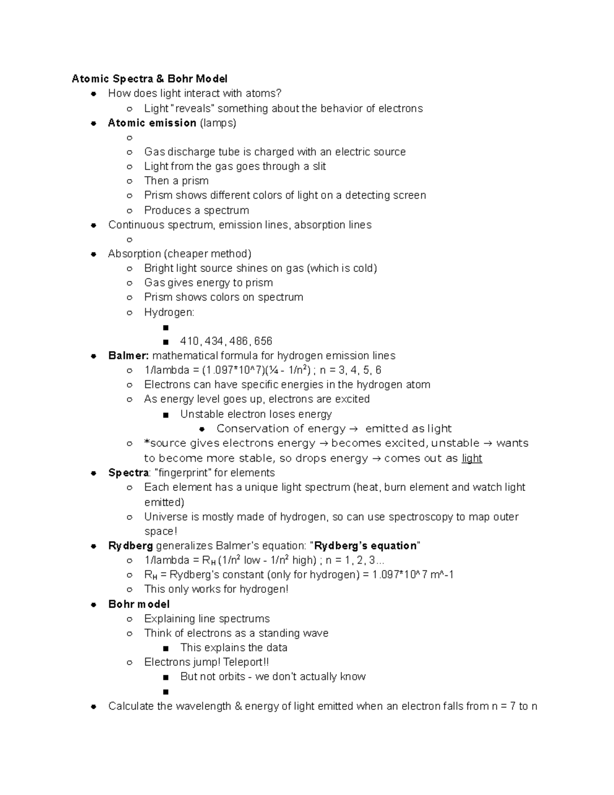 In class notes (9 21 18) - Atomic Spectra & Bohr Model How does light ...