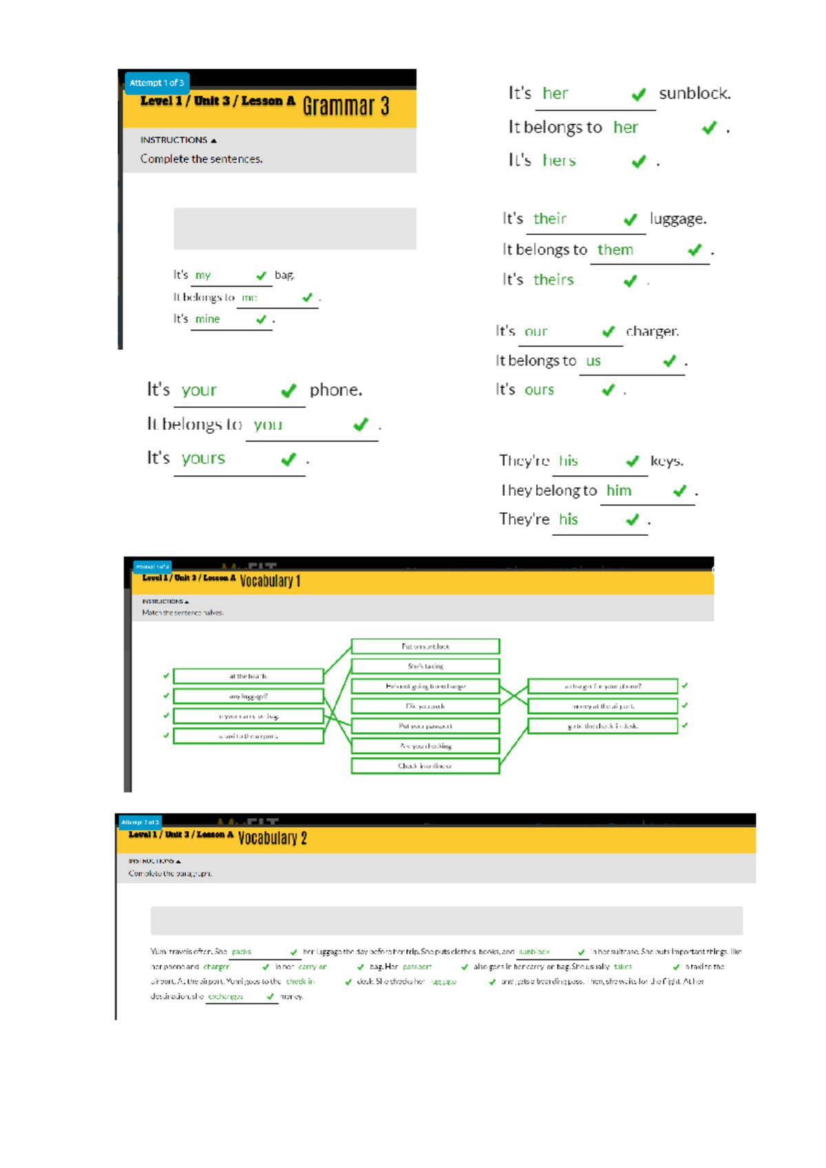 Level 1 UNIT 3 - .... - Attempt 1 of 3 Level 1 Unit 3 Lesson A her ...
