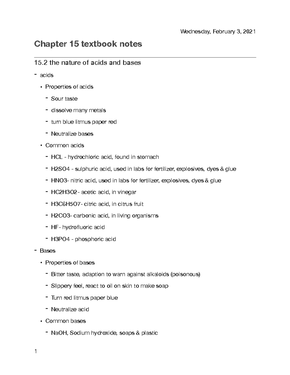Chapter 15 - Chapter 15 textbook notes 15 the nature of acids and bases ...