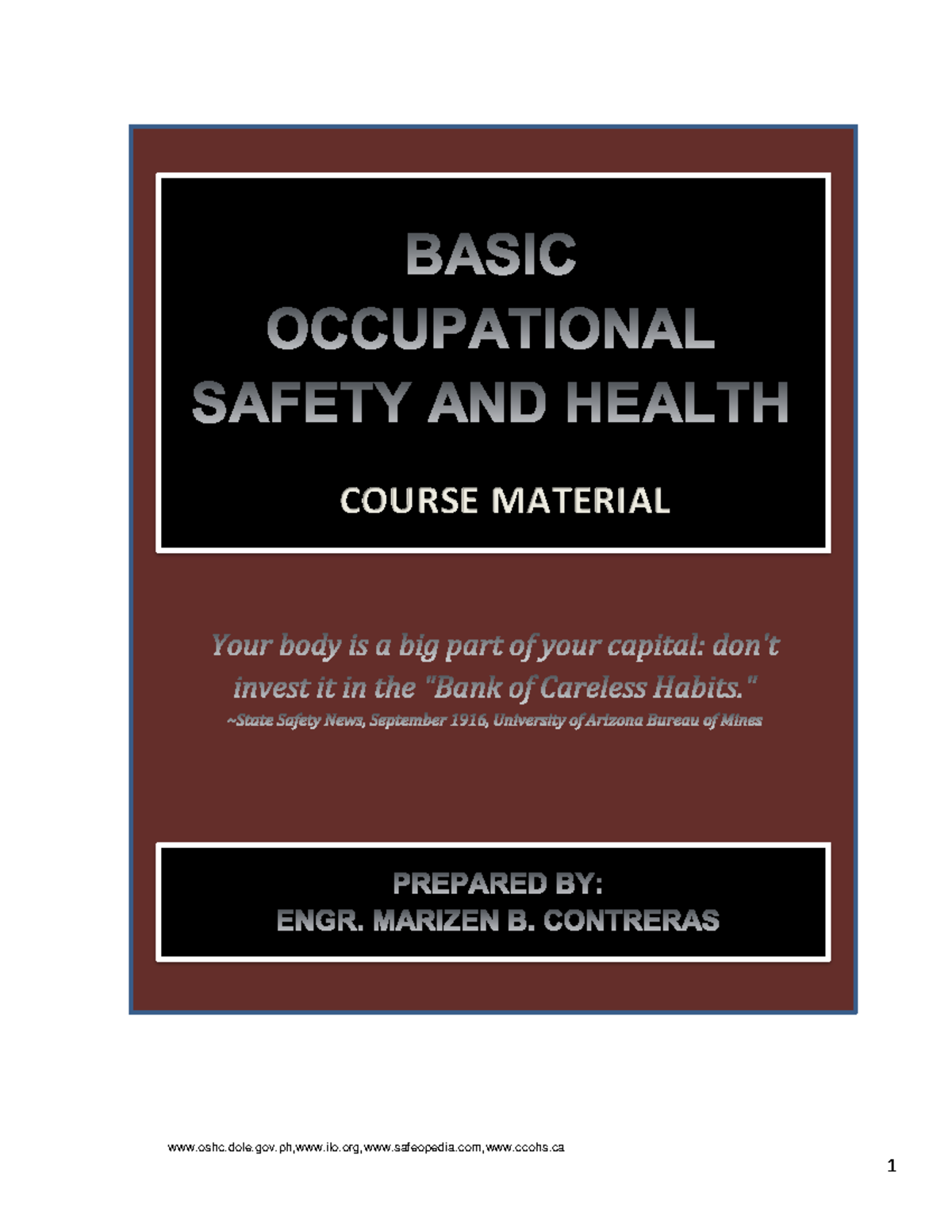 Safety booklet - BOSH - oshc.dole.gov,ilo,safeopedia,ccohs COURSE ...