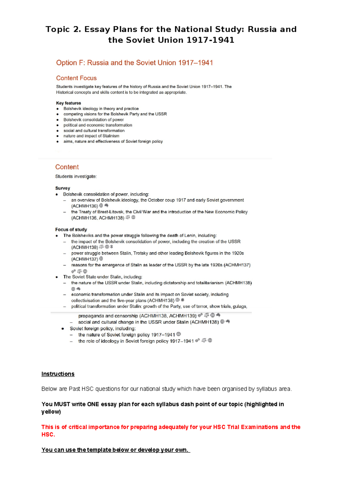 Topic 2 National Study Essay Plans - Topic 2. Essay Plans for the ...