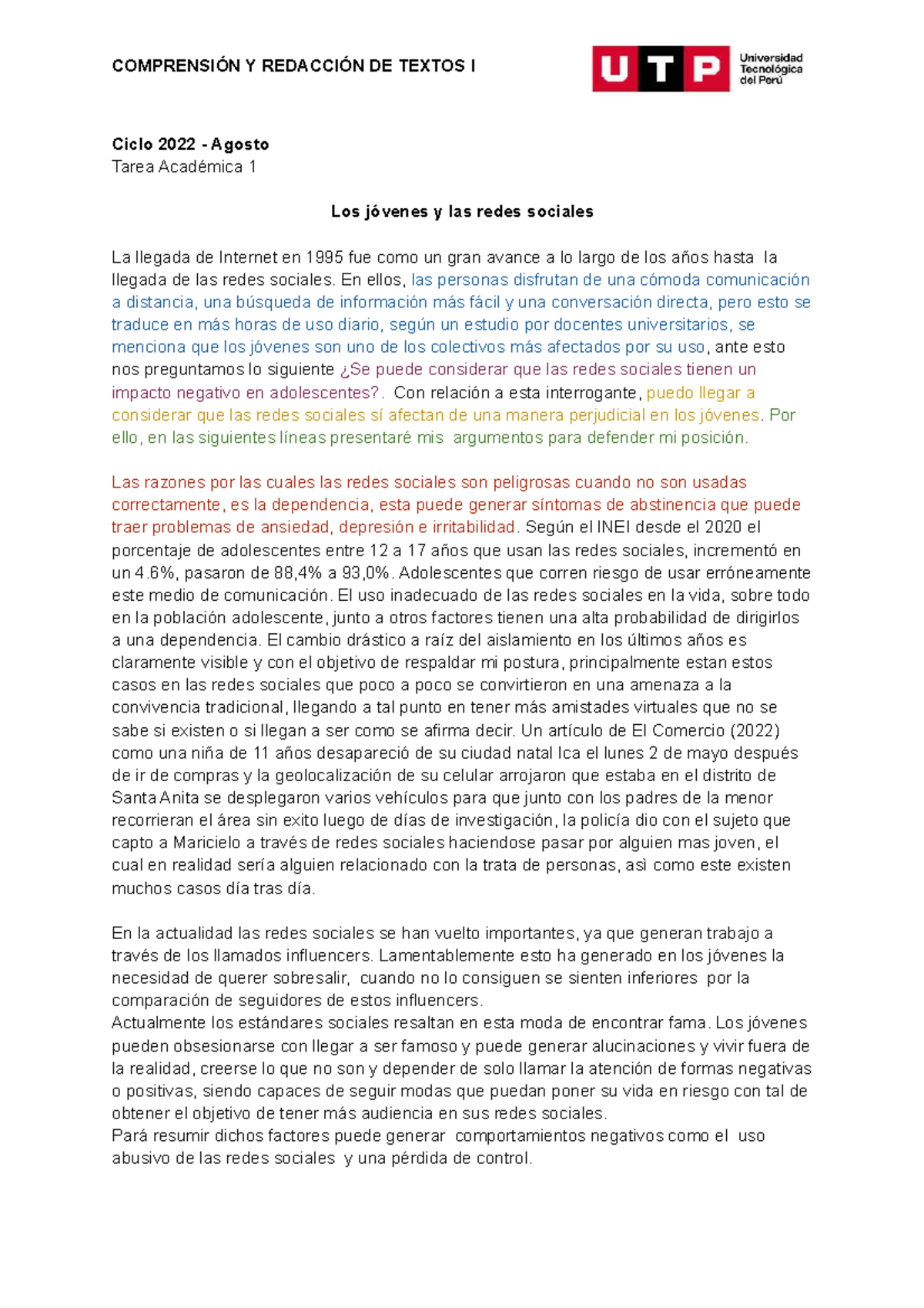 TA1 - nkhj - COMPRENSIÓN Y REDACCIÓN DE TEXTOS I Ciclo 2022 - Agosto ...