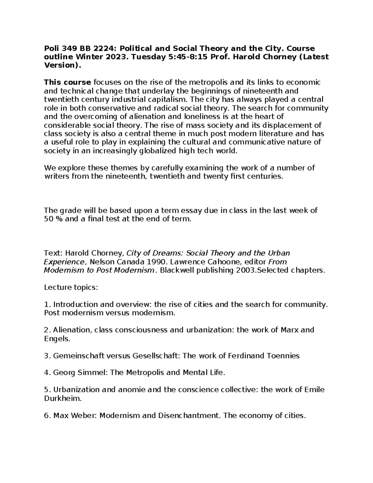 Poli 349 BB 2023 course outline - Poli 349 BB 2224: Political and ...