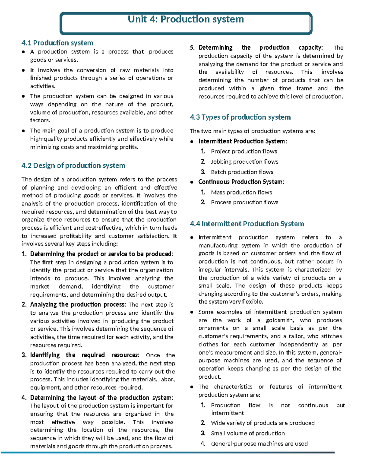 IBM Unit 4 - Production System - Unit 4: Production system 4 Production ...