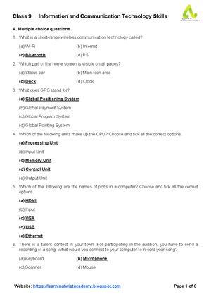 Chapter - Digital Documentation Class 9 - A. Multiple choice questions ...