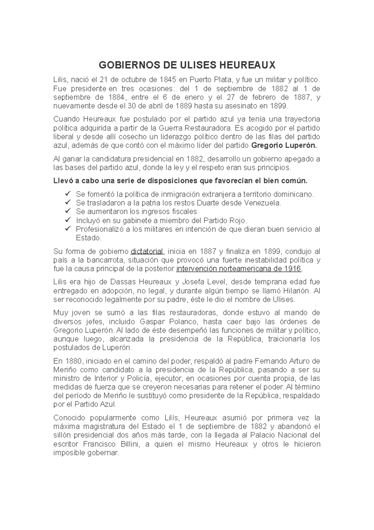 Gobiernos DE Ulises Heuraux - GOBIERNOS DE ULISES HEUREAUX Lilis, nació ...