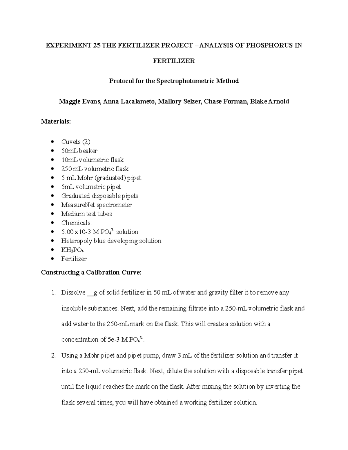 Chem lab protocols - maggie evans - EXPERIMENT 25 THE FERTILIZER ...