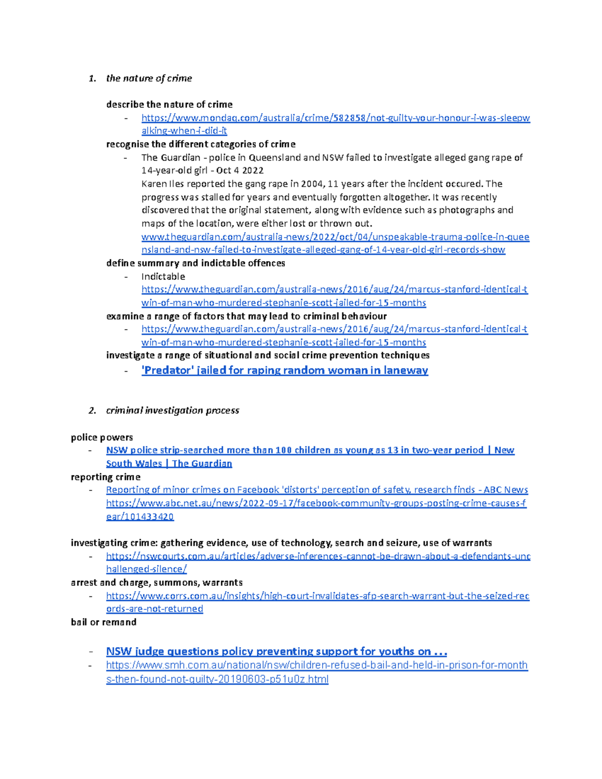 Legal evidence - crime articles - 1. the nature of crime describe the ...