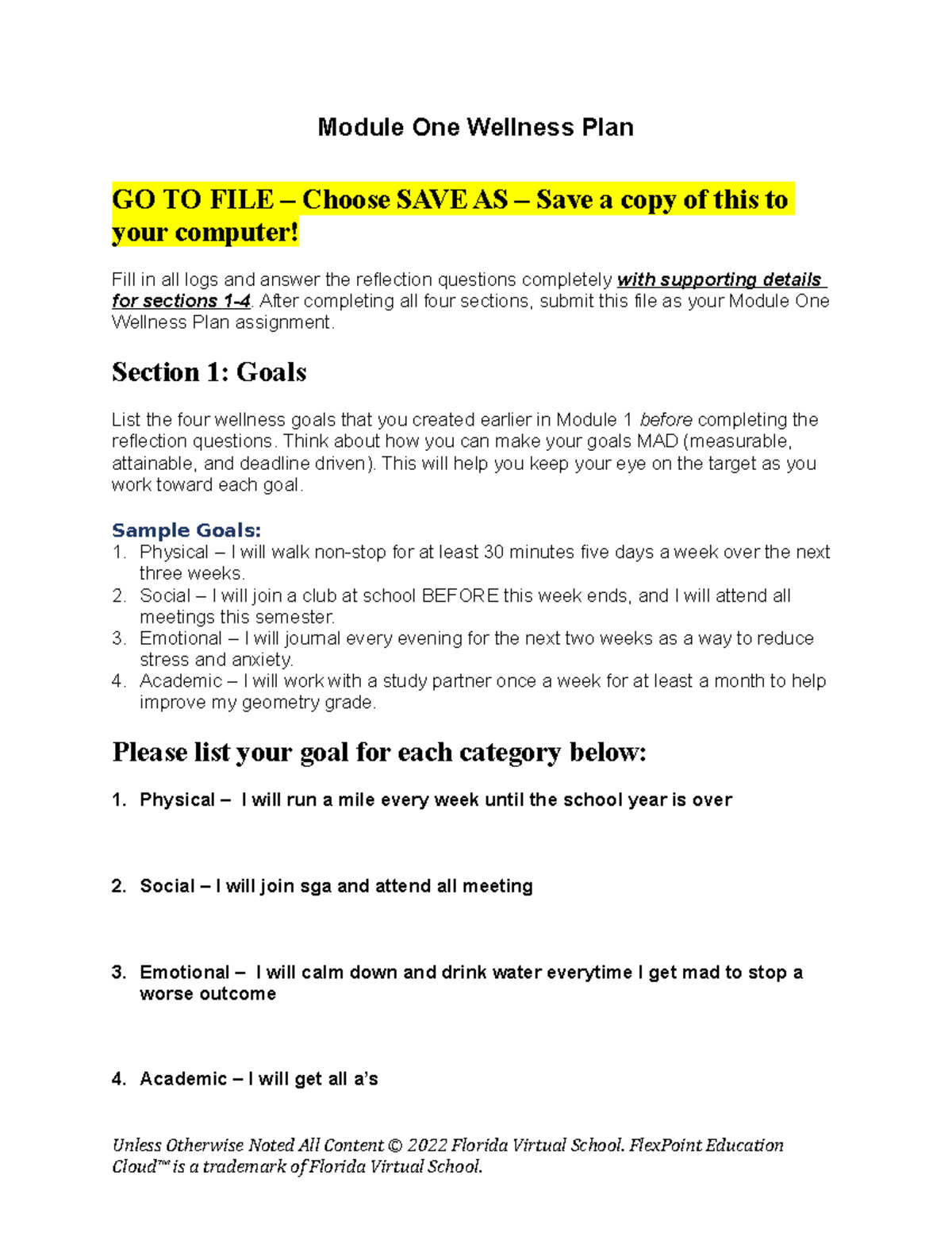 Module one wellness plan - Module One Wellness Plan GO TO FILE – Choose ...