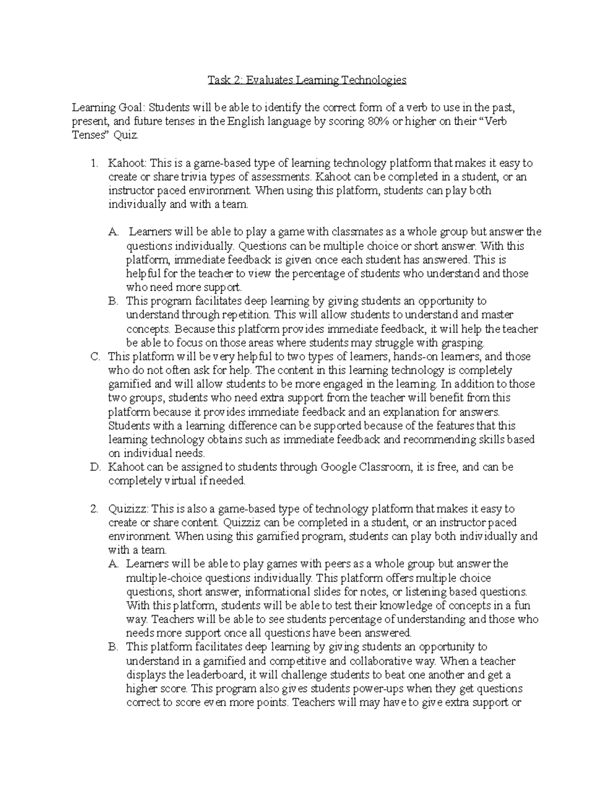 Task 2- Evaluating Learning Technologies - Task 2: Evaluates Learning ...