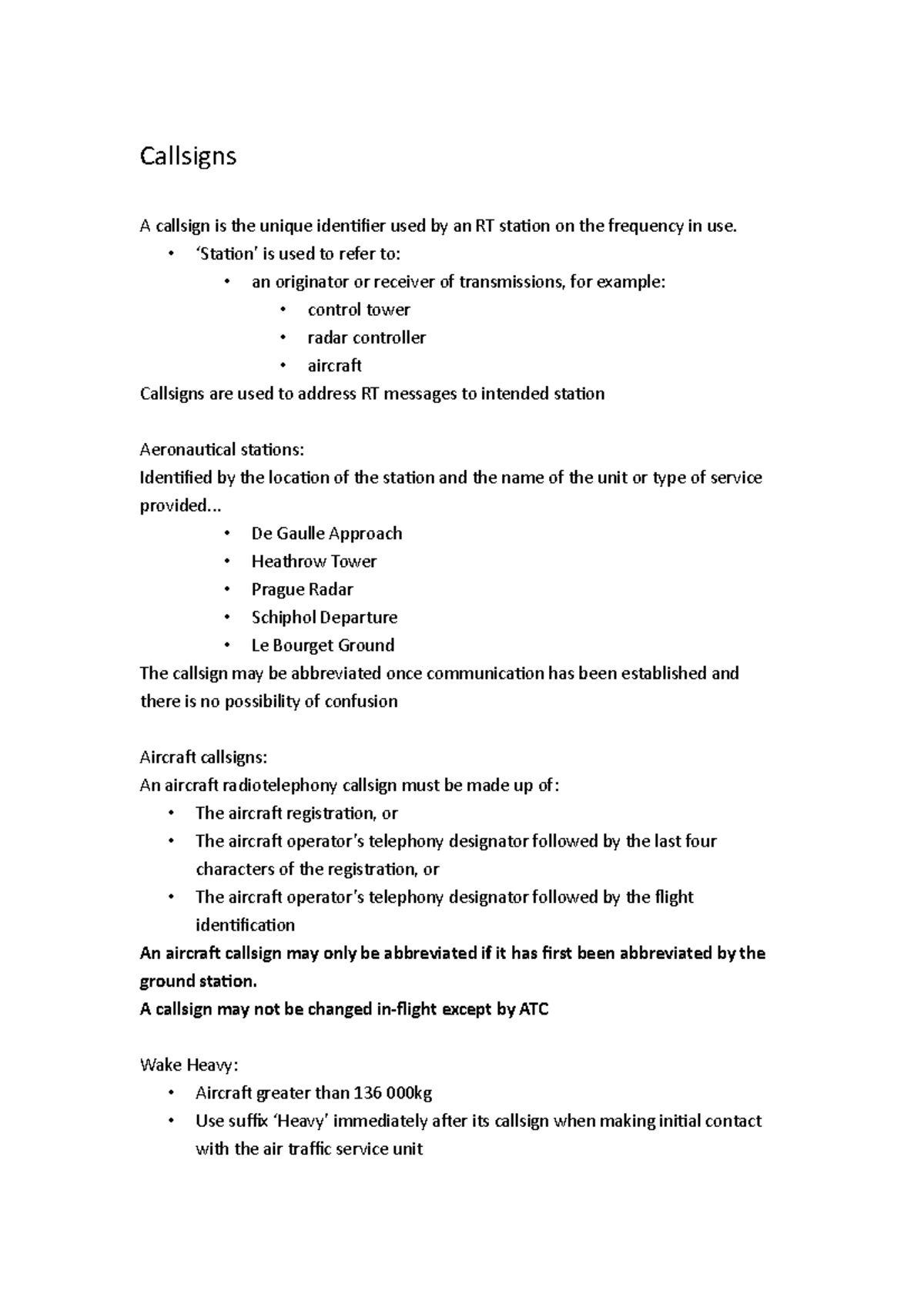 Callsigns - Notes for the subject - Callsigns A callsign is the unique ...