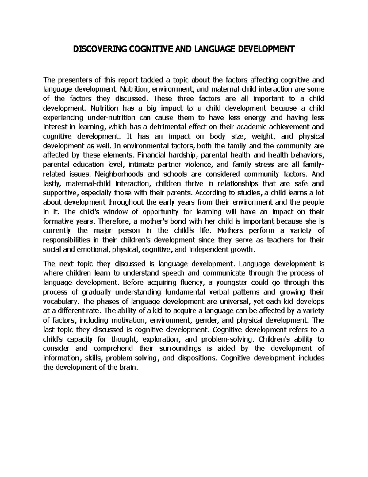 Discovering Cognitive AND Language Development - DISCOVERING COGNITIVE ...