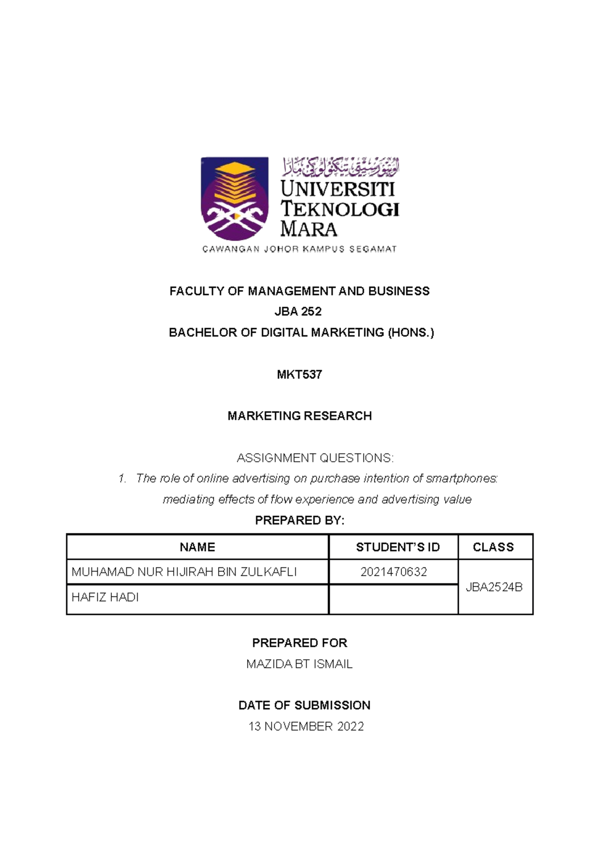 Marketing Article Report - FACULTY OF MANAGEMENT AND BUSINESS JBA 252 ...