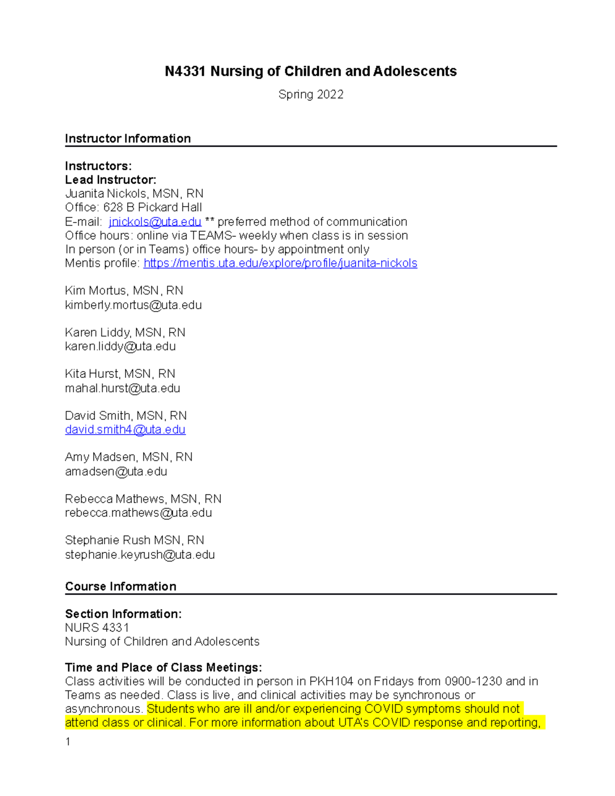 2022- Spring 2222-NURS-4331-002 - N4331 Nursing of Children and ...