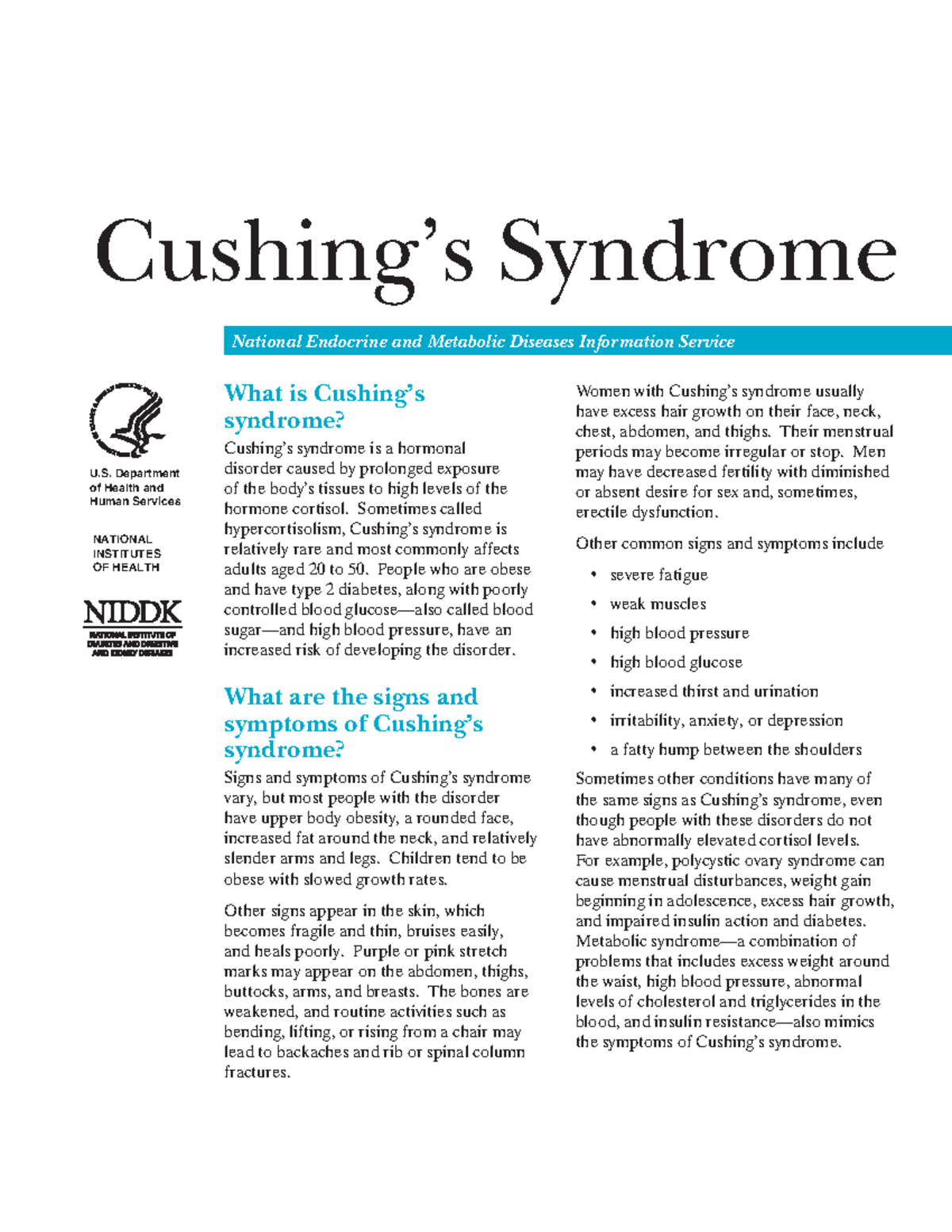 Cushings Syndrome 508 - Notes - Cushing’s Syndrome National Endocrine ...