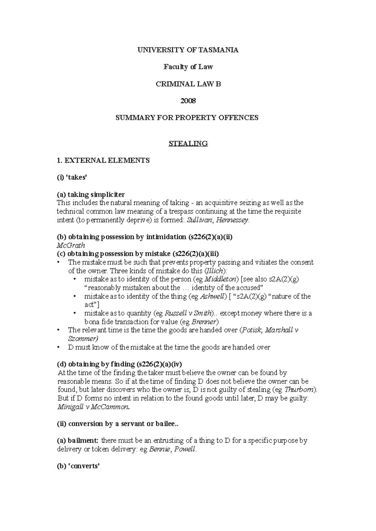 Summary of Property Offences in Criminal Law - Studocu