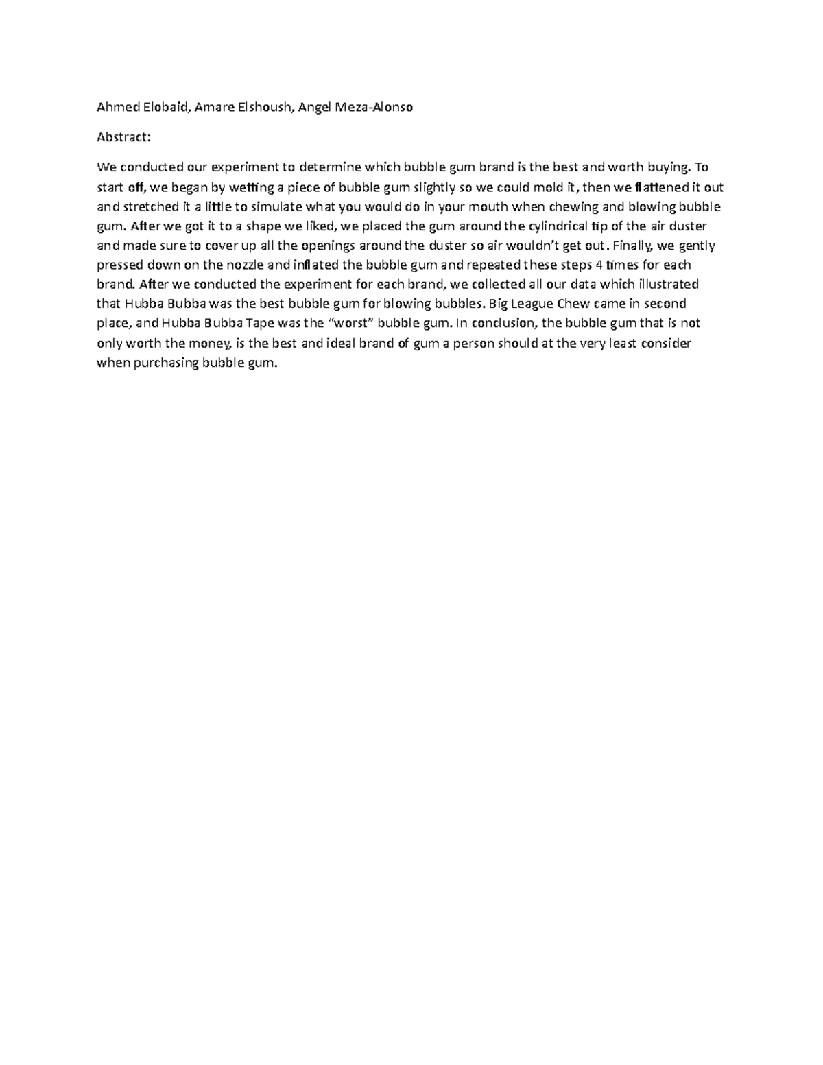 Abstract Sci Fair - Sci fair bru - Ahmed Elobaid, Amare Elshoush, Angel ...