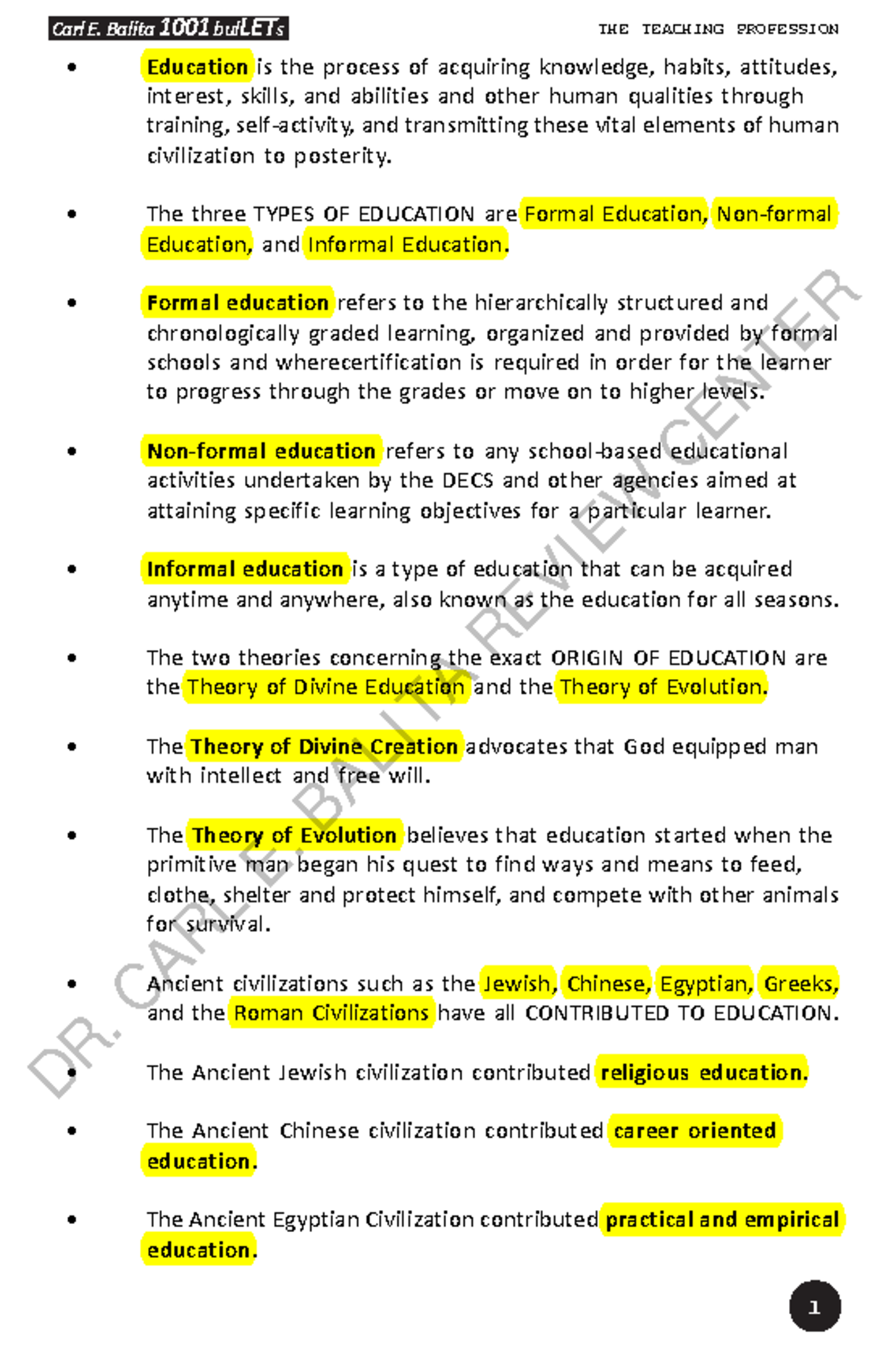 1001-Bullets - LET General Education Review material bullets - Carl E ...