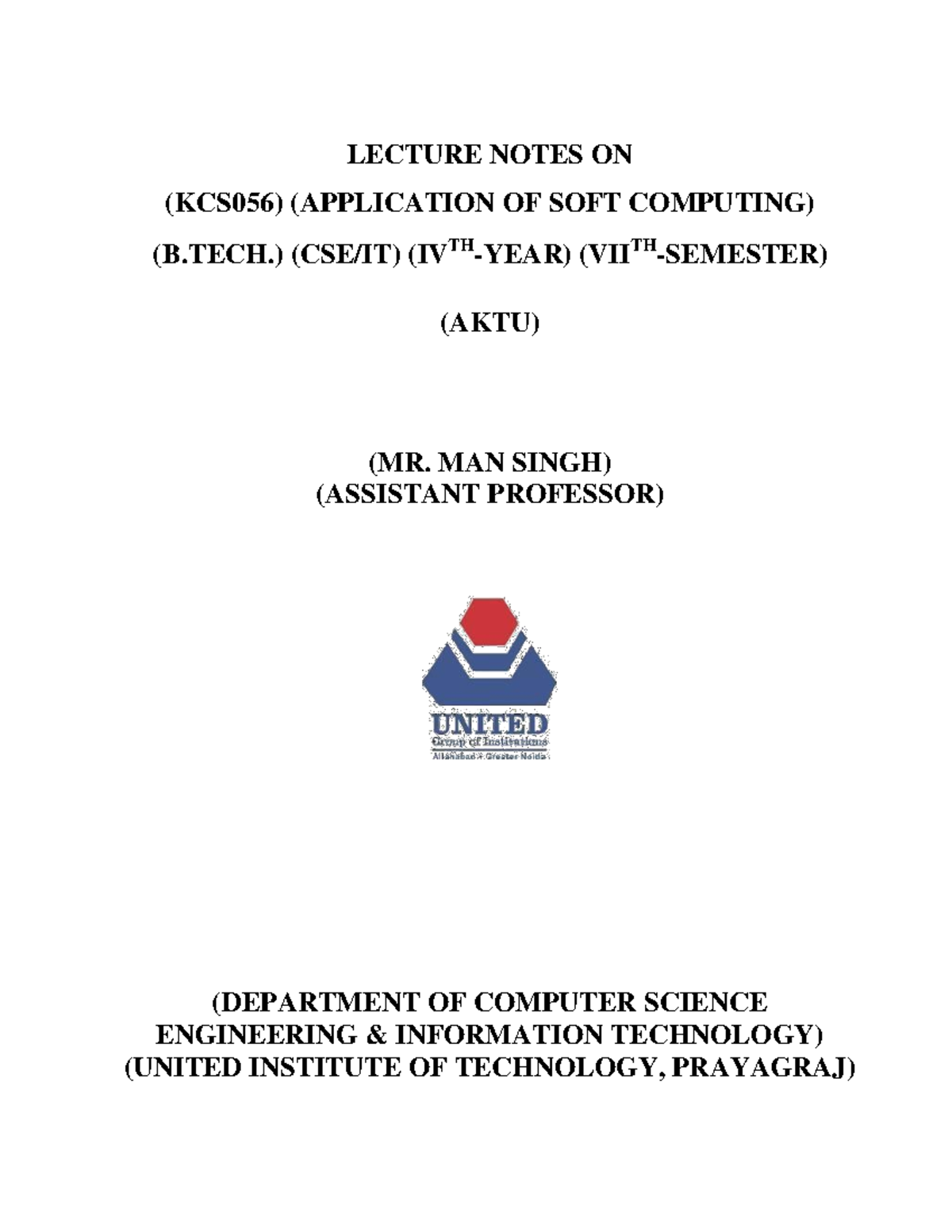 Sc Unit 3 - Application of Soft Computing KCS056 - LECTURE NOTES ON ...