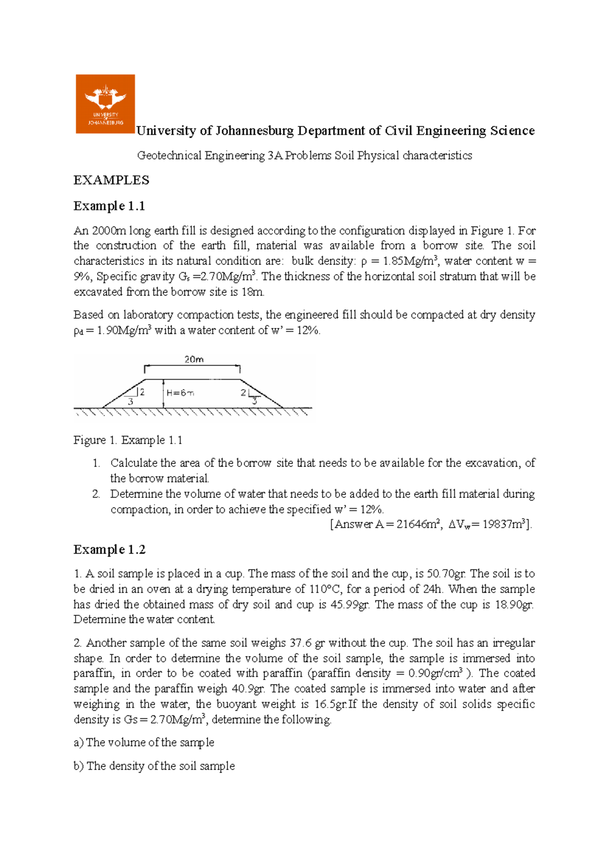 Examples 1 - Tests - University of Johannesburg Department of Civil ...
