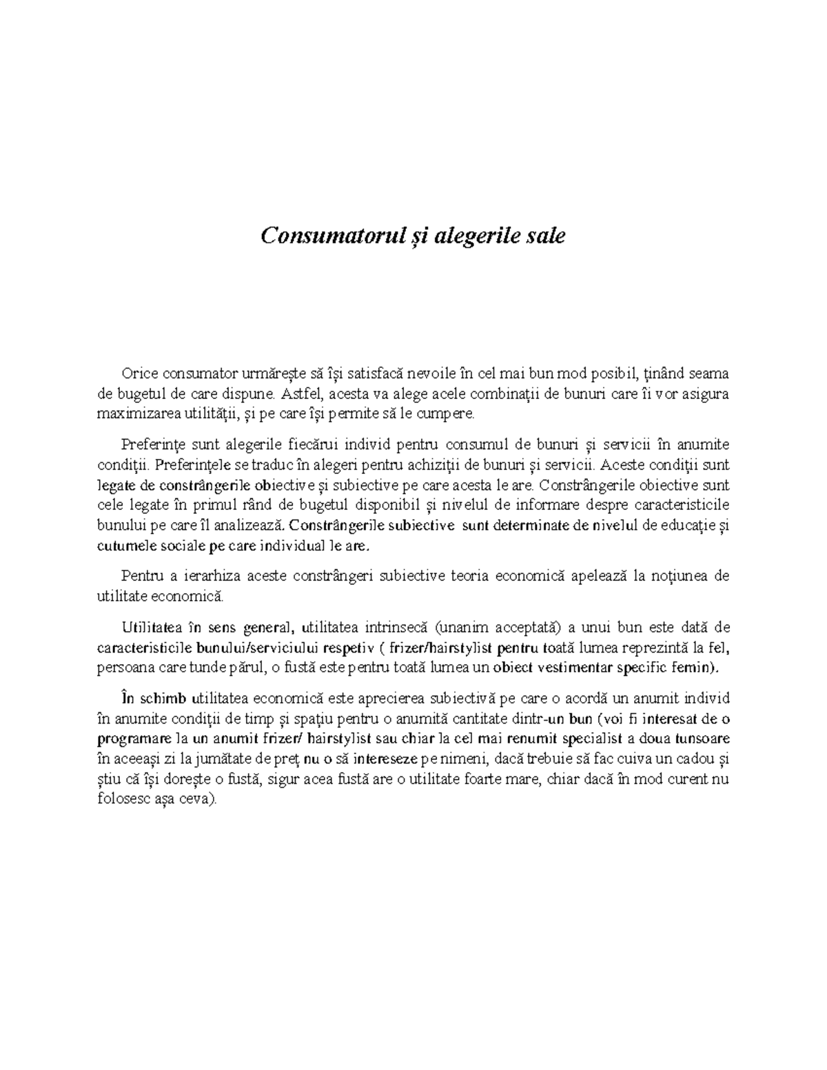 CURS consumator - Notite - Consumatorul și alegerile sale Orice ...