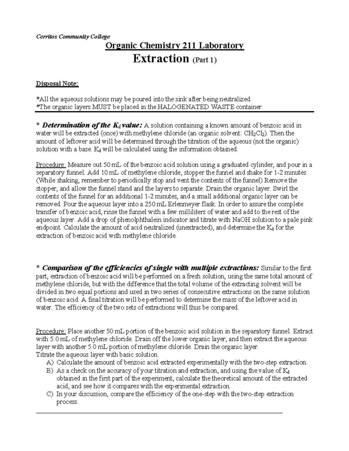 3a Extraction part 1 - SUMMARY - Cerritos Community College Organic ...